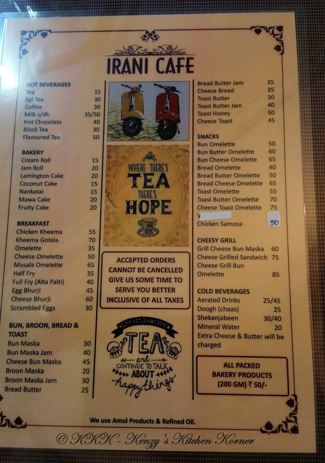 Kenzy's Kitchen Korner... : The Irani Cafe... A Bawi’s soul satisfying ...