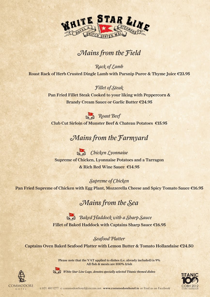 The Commodore Hotel: Titanic Menus