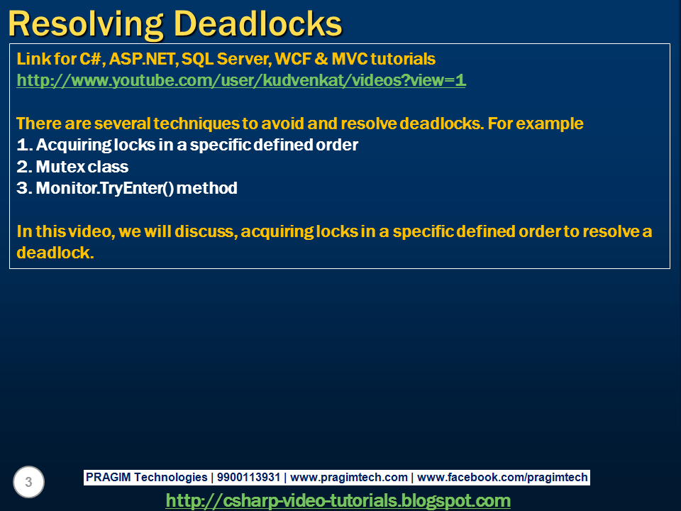 Sql Server Net And C Video Tutorial Part 96 How To Resolve A Deadlock In A Multithreaded