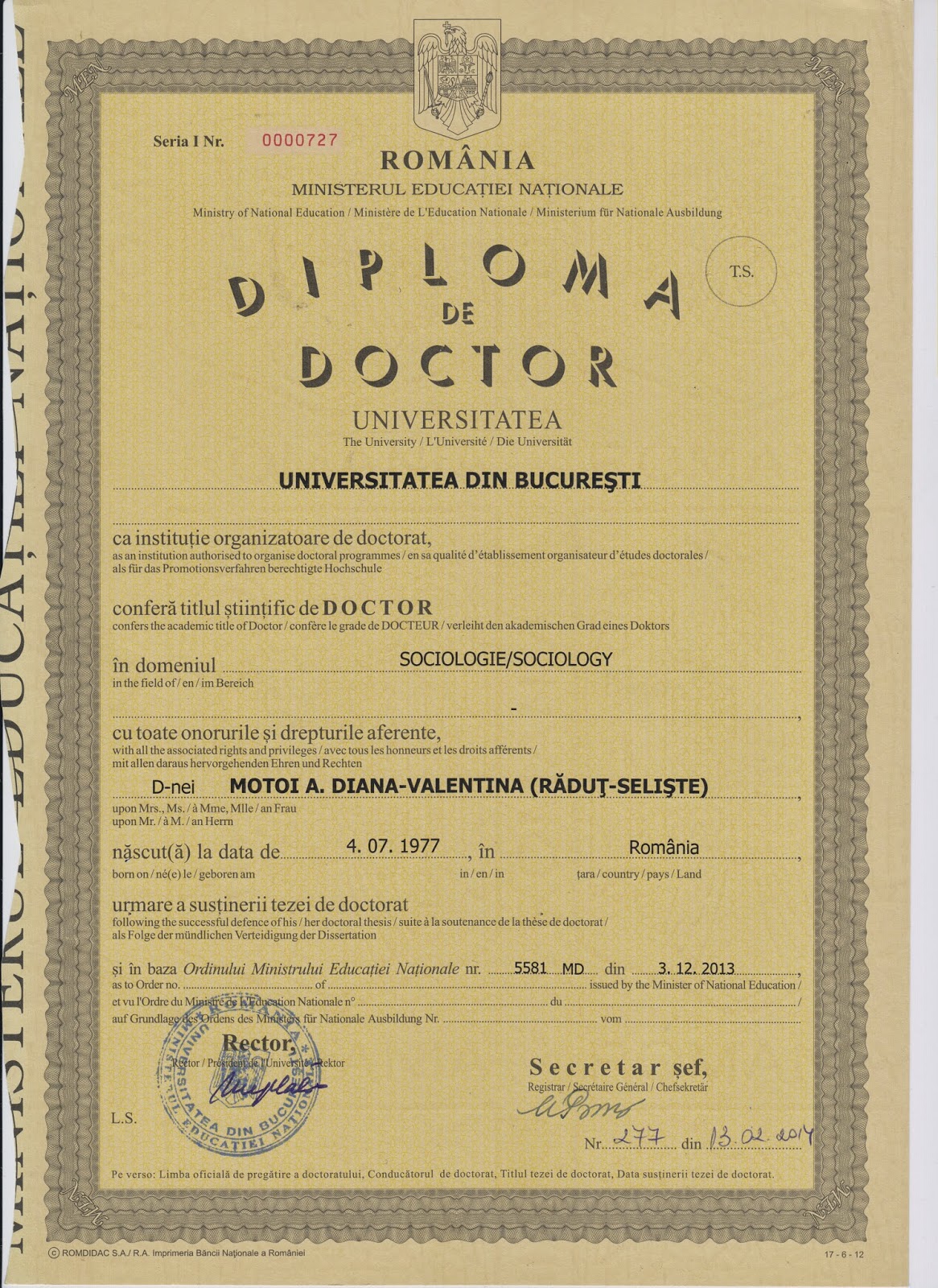 Vallahia Nova: O Diplomă de Doctor în Sociologie - jertfă şi nădejde