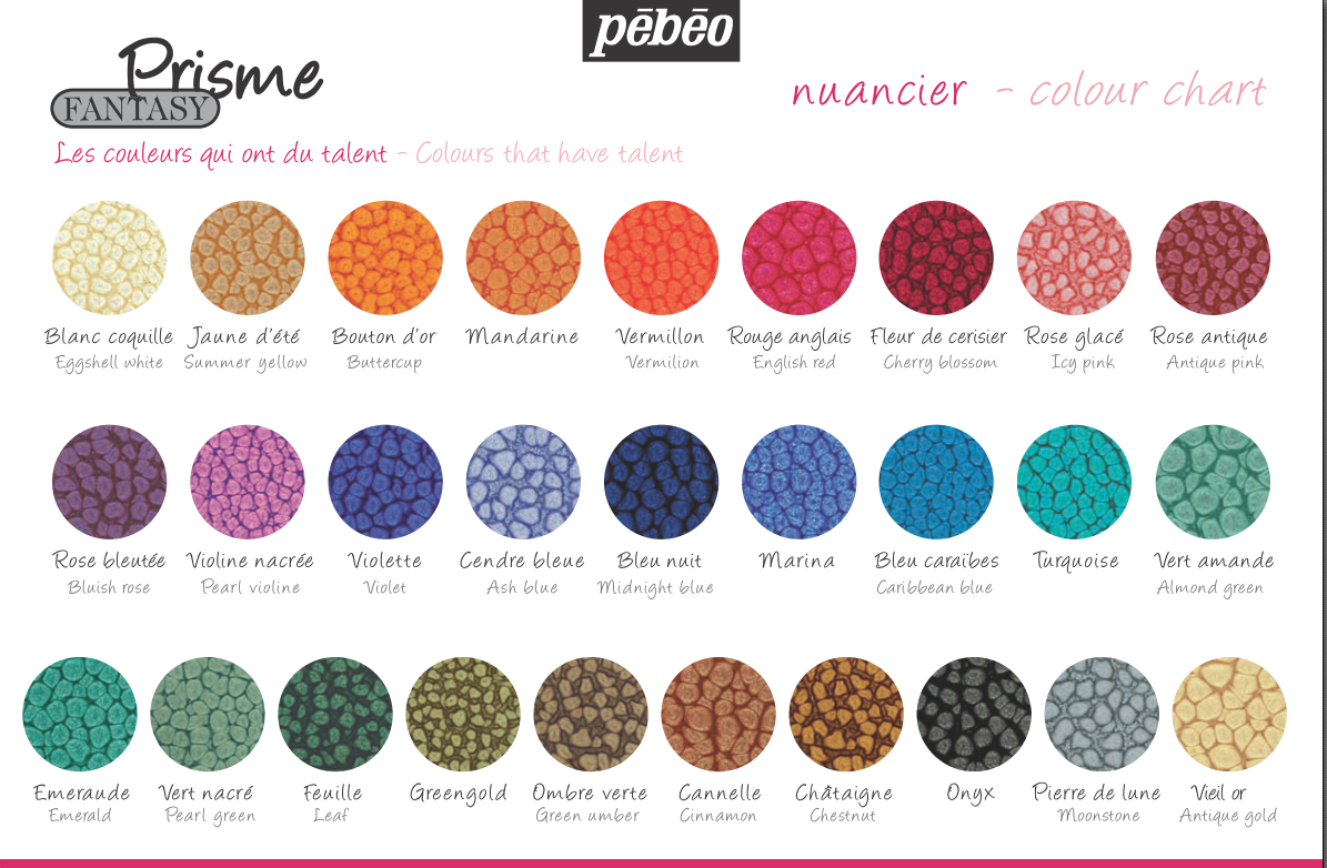 Pebeo Prisme Fantasy Color Chart | Краска по стеклу, Краска, Точечная ...