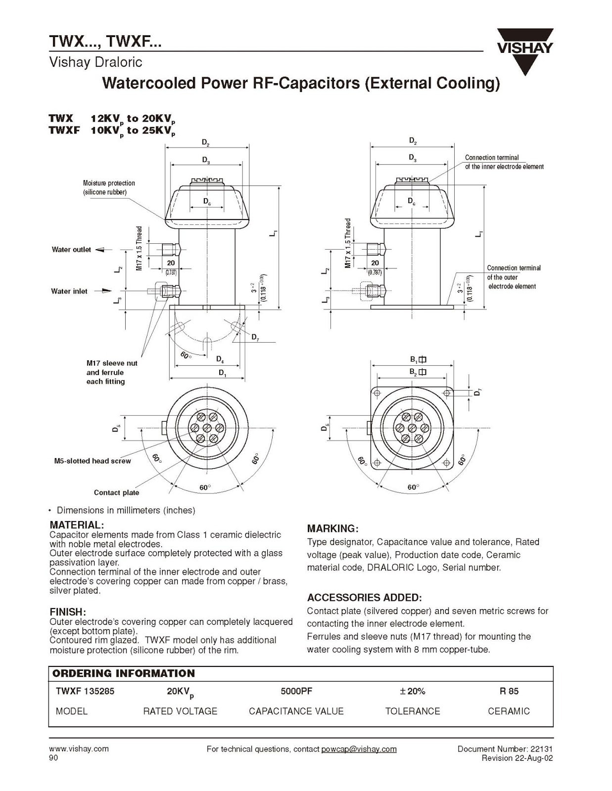 Imax Electronic HV Ceramic Capacitors: Vishay Draloric TWX TWXF135285 ...