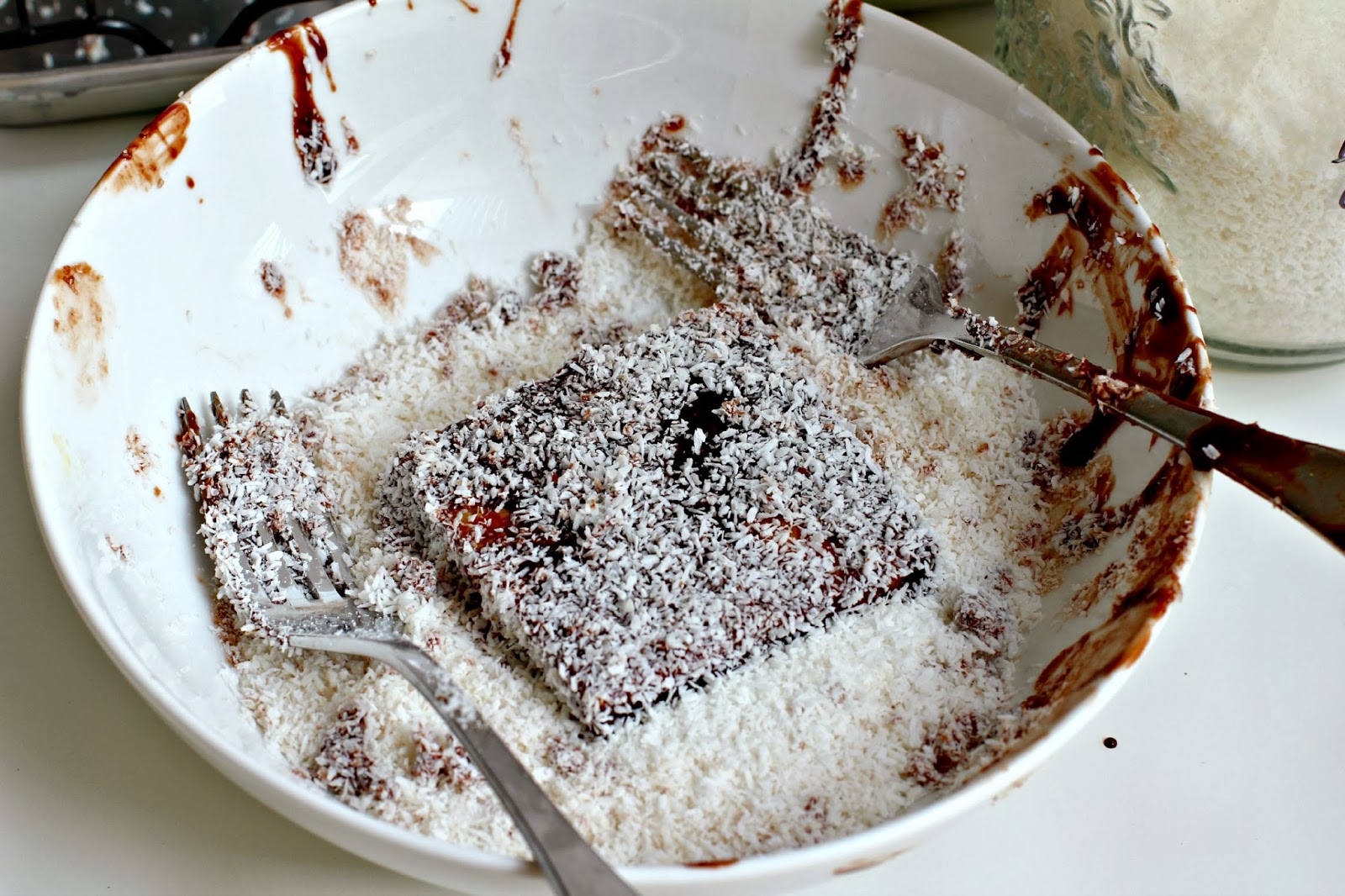 Milk and Honey: Lamingtons with White Chocolate Cream