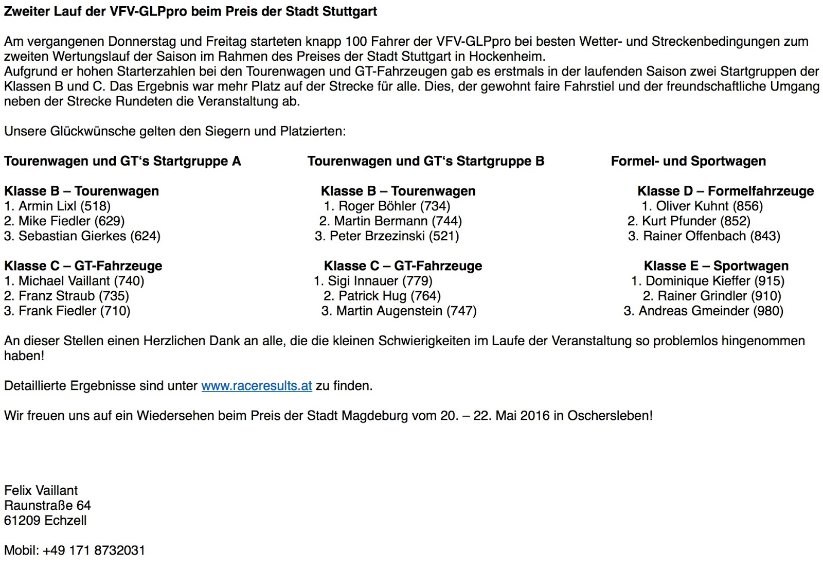 GLPpro im VFV: Hockenheim, Zweiter Lauf der VFV-GLPpro beim Preis der ...