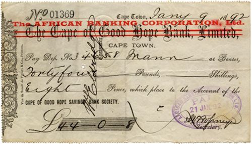 Obsolete Currency: Old South African Check