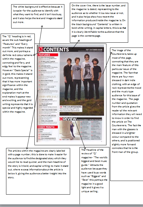 Music magazines Media Coursework: Music Magazine Contents Page Analysis