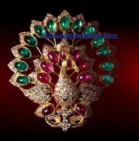 Peacock Pendant Set with Emralds and Diamonds - Jewellery Designs