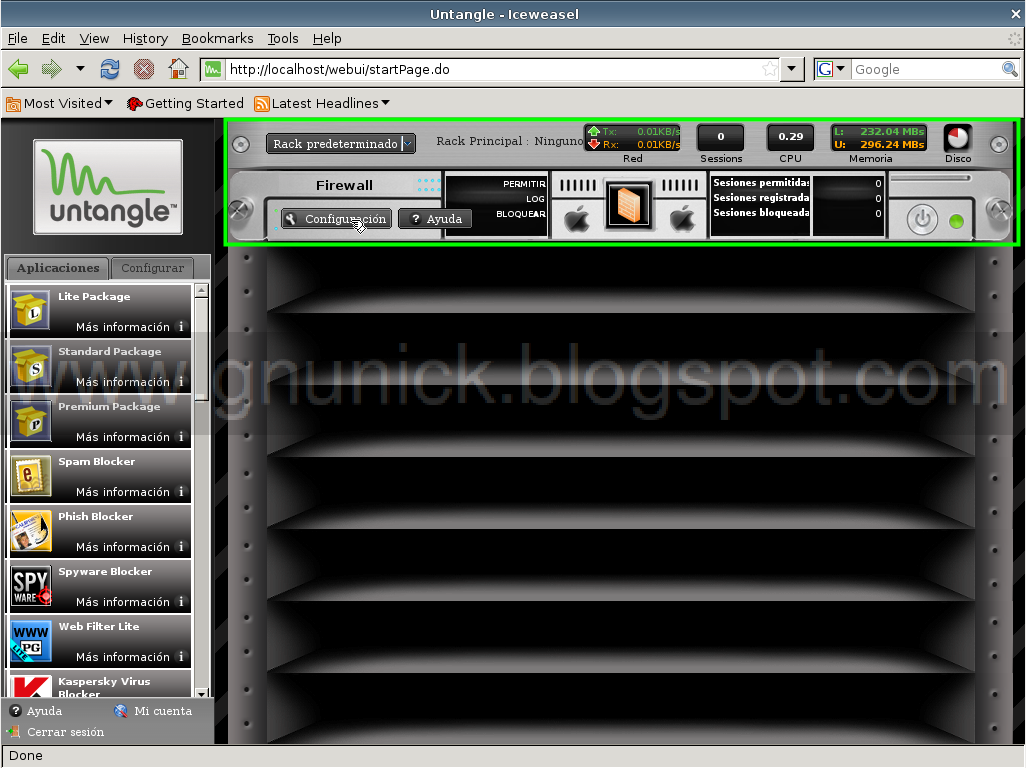 Untangle, Configurando Proxy (Web Filter Lite) y Firewall | gnunick
