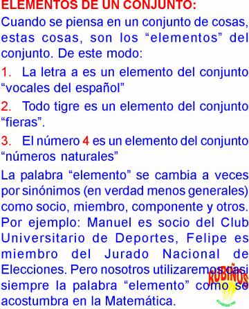 QUÉ ES UN ELEMENTO EN CONJUNTOS EJEMPLOS