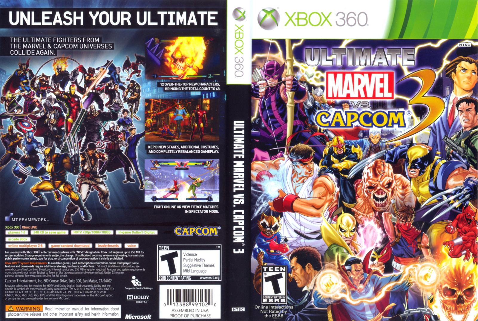 Capa Ultimate Marvel VS Capcom 3 Xbox 360 - Marvel vs Capcom