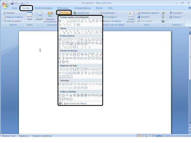 word 2007: Ficha insertar microsoft word 2007