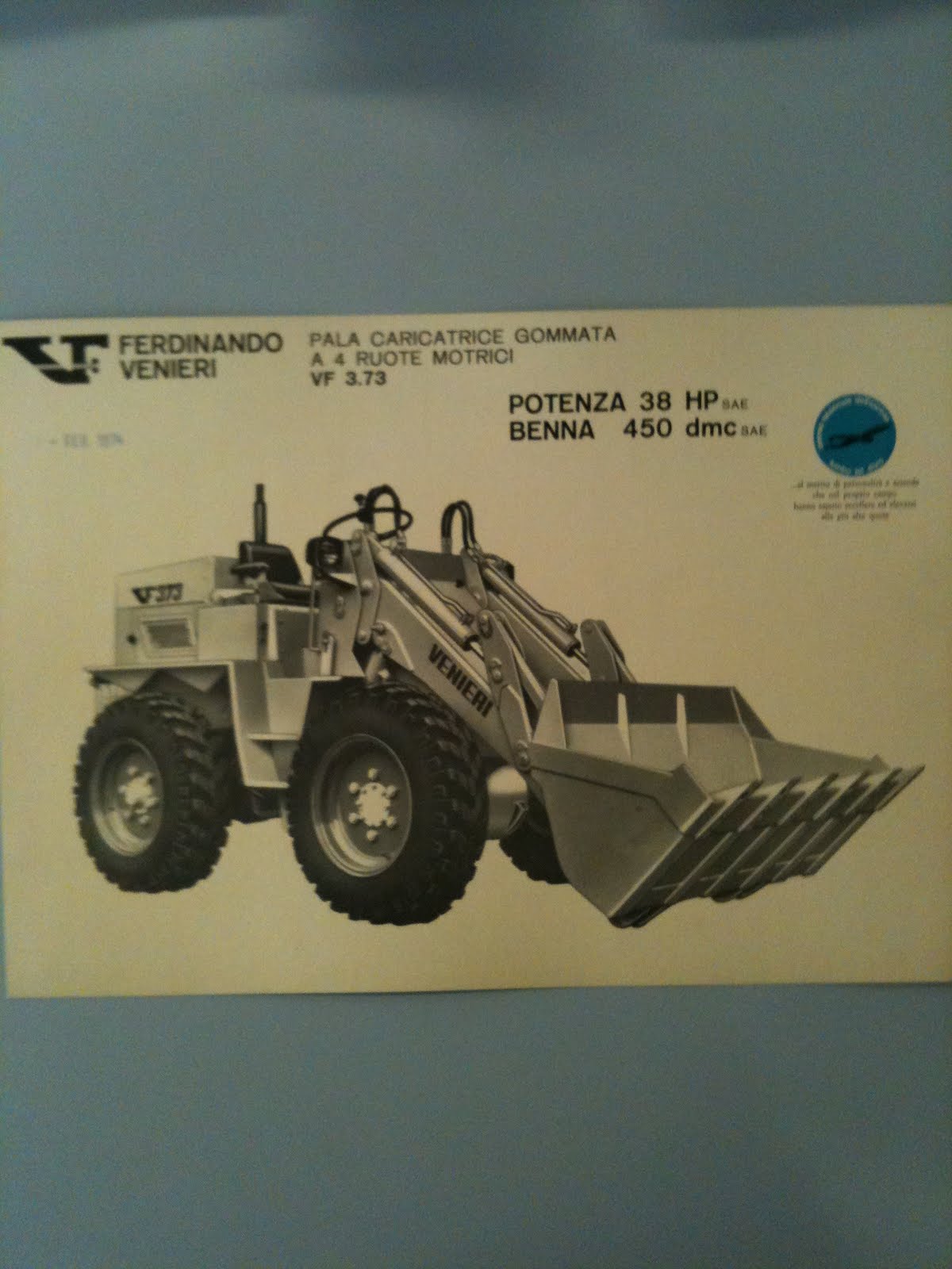Earthmoving Machinery Sales Brochures: Venieri Wheel Loader VF 3.73 #266