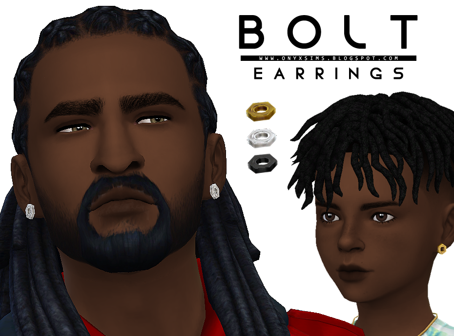 The Black Simmer: Bolt earrings and Studded studs by Onyx Sims