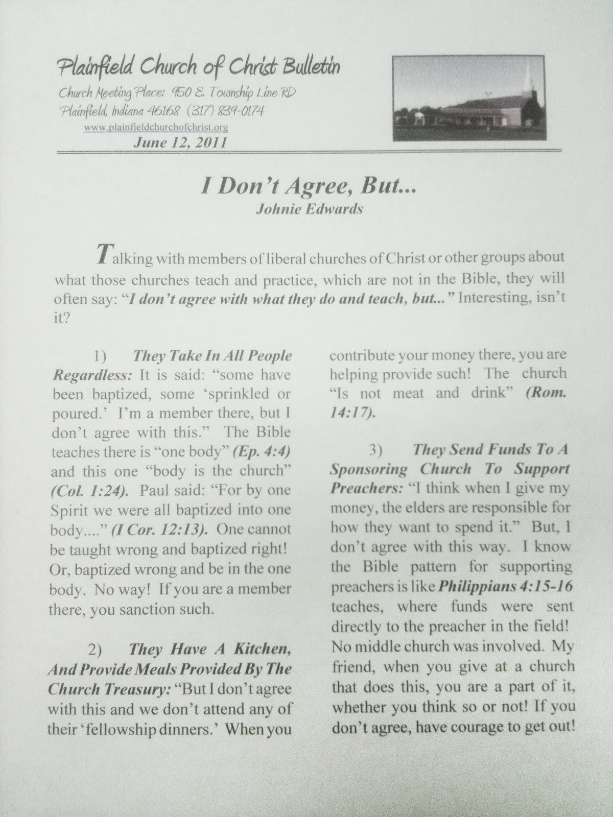 Plainfield church of Christ Weekly Bulletins