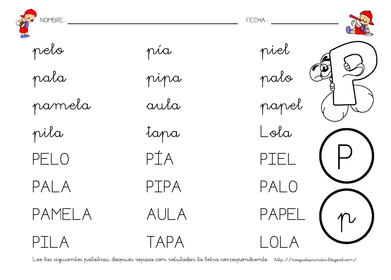Educación Infantil: CONSONANTE P