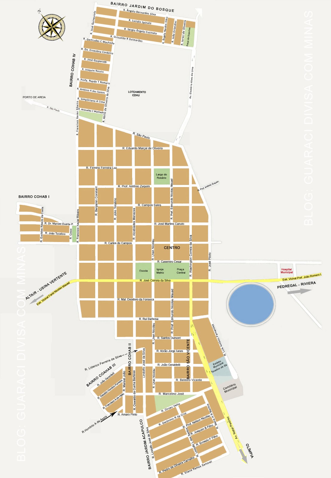 Guaraci divisa com Minas: Mapa das ruas de Guaraci-SP