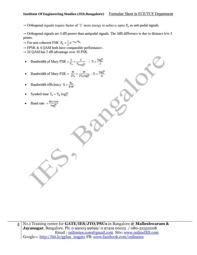 Formula Sheets- Communication Systems - Gateway of Engineering