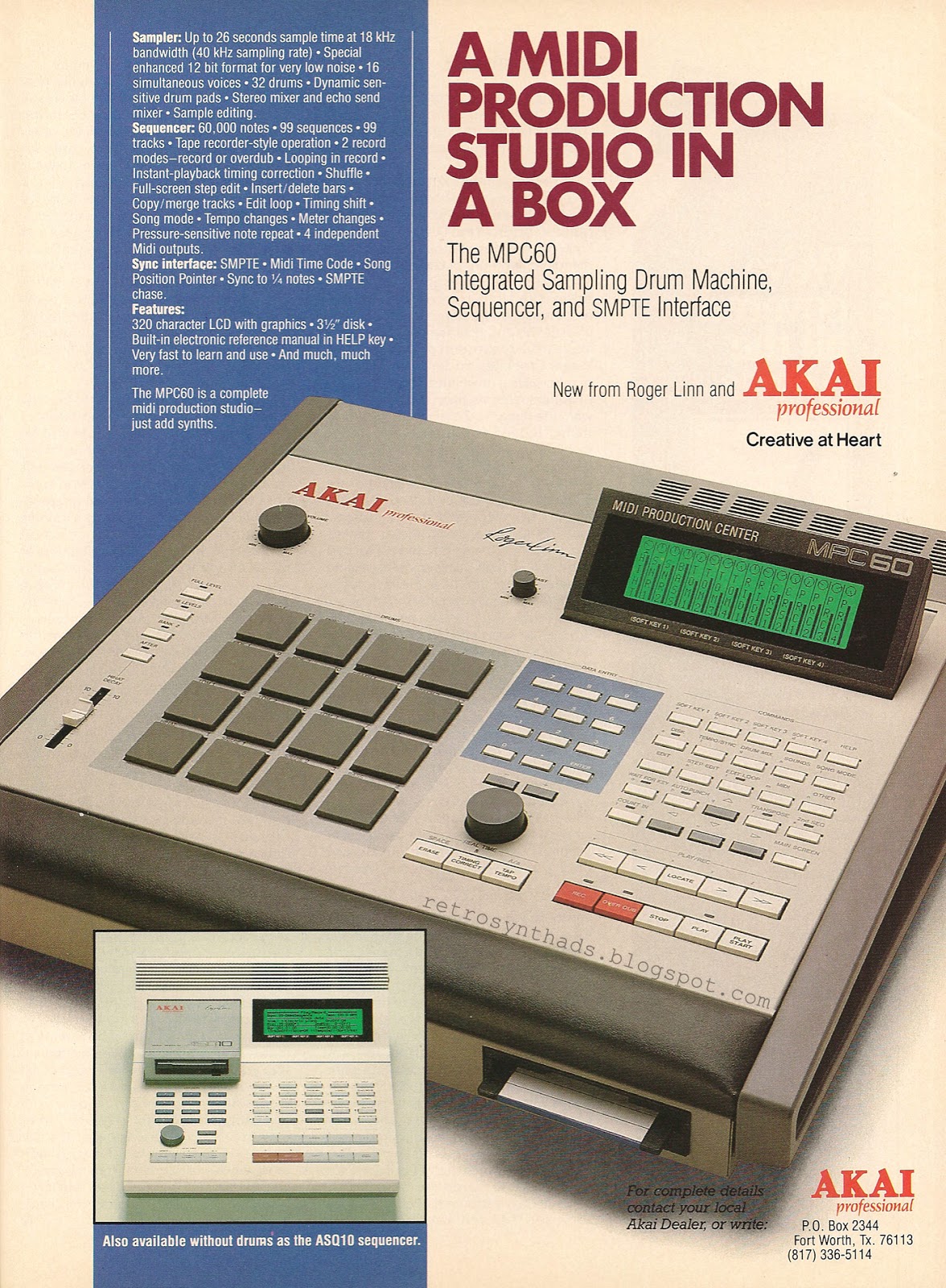 MATRIXSYNTH: 1988 Roger Linn and Akai MPC60 Ad