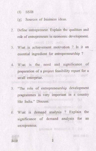 302 Entrepreneurship Development CDLU MBA 2013 Question Paper ...
