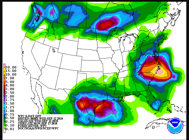 Rainfall forecasts and rainfall totals from Hurricane Florence