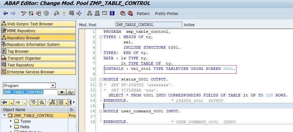 TECHSAP : Creation of Table Control in Module Pool Program