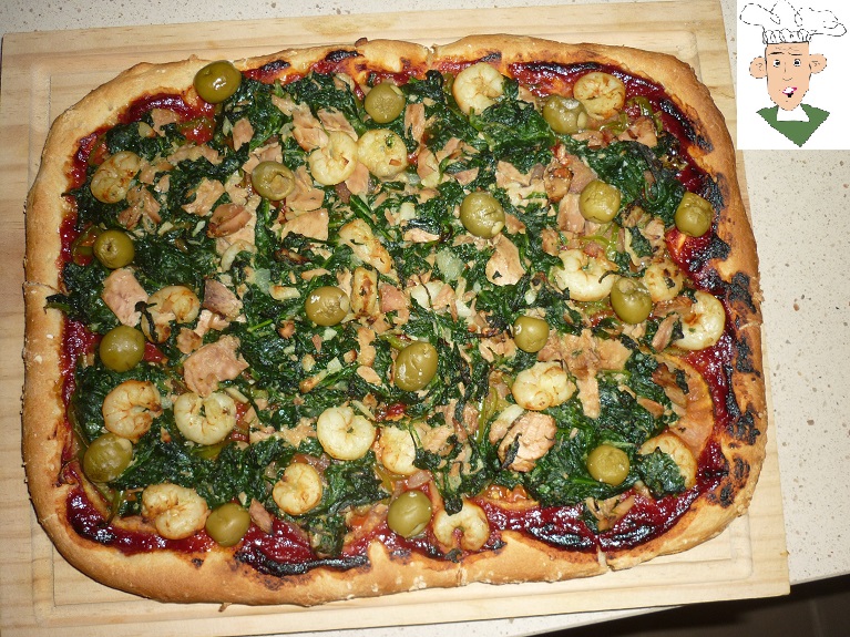 Fran Chef, el cocinero: PIZZA DE ATÚN, GAMBAS Y ESPINACAS (SIN QUESO)