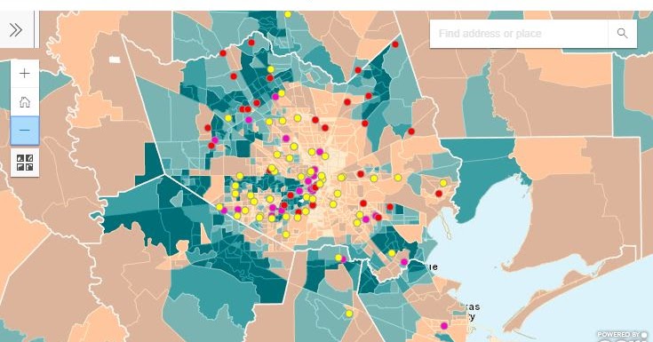 Houston Income Map - Red Cross, Salvation Army & Food Pantries