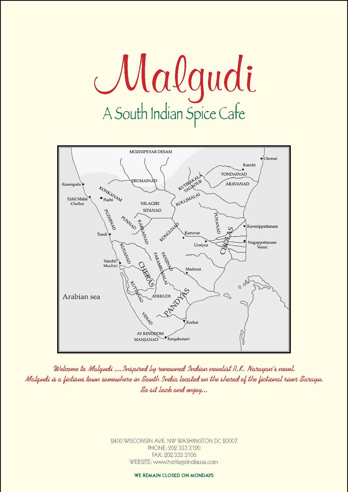 Heritage India Restaurant, Washington, DC: Announcing Malgudi, Fine ...