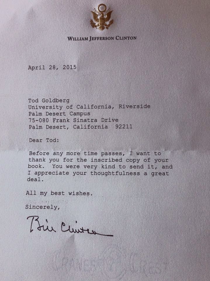 Barers of Maple Valley: Ex President Clinton Sends Tod Letter