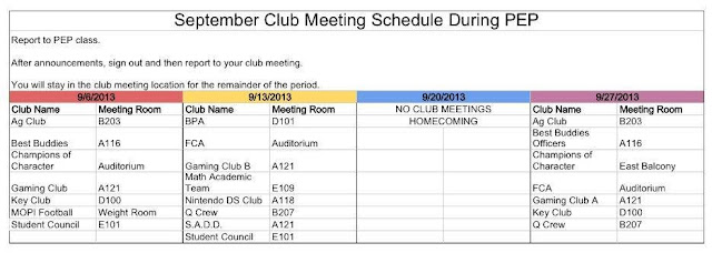 September Club Meeting Schedule