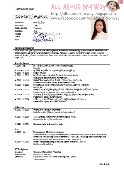 All about Norway.: ตัวอย่างซีวี (Cv) ที่เป็นมาตรฐานและเป็นที่ยอมรับของ ...