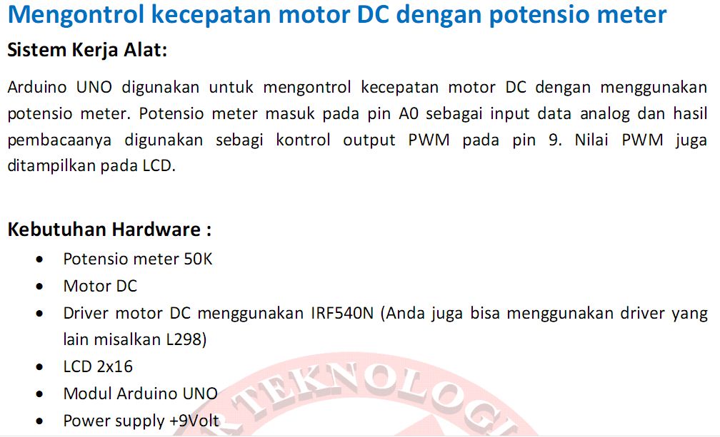 Proyek Arduino Ke 22 Mengontrol Kecepatan Motor Dc Dengan Potensio