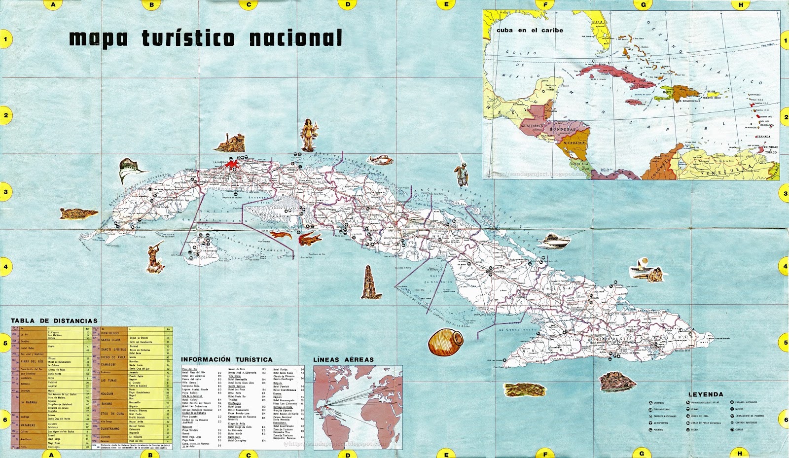 Sanda Project Stamps Collection: National Tourist Map of Cuba