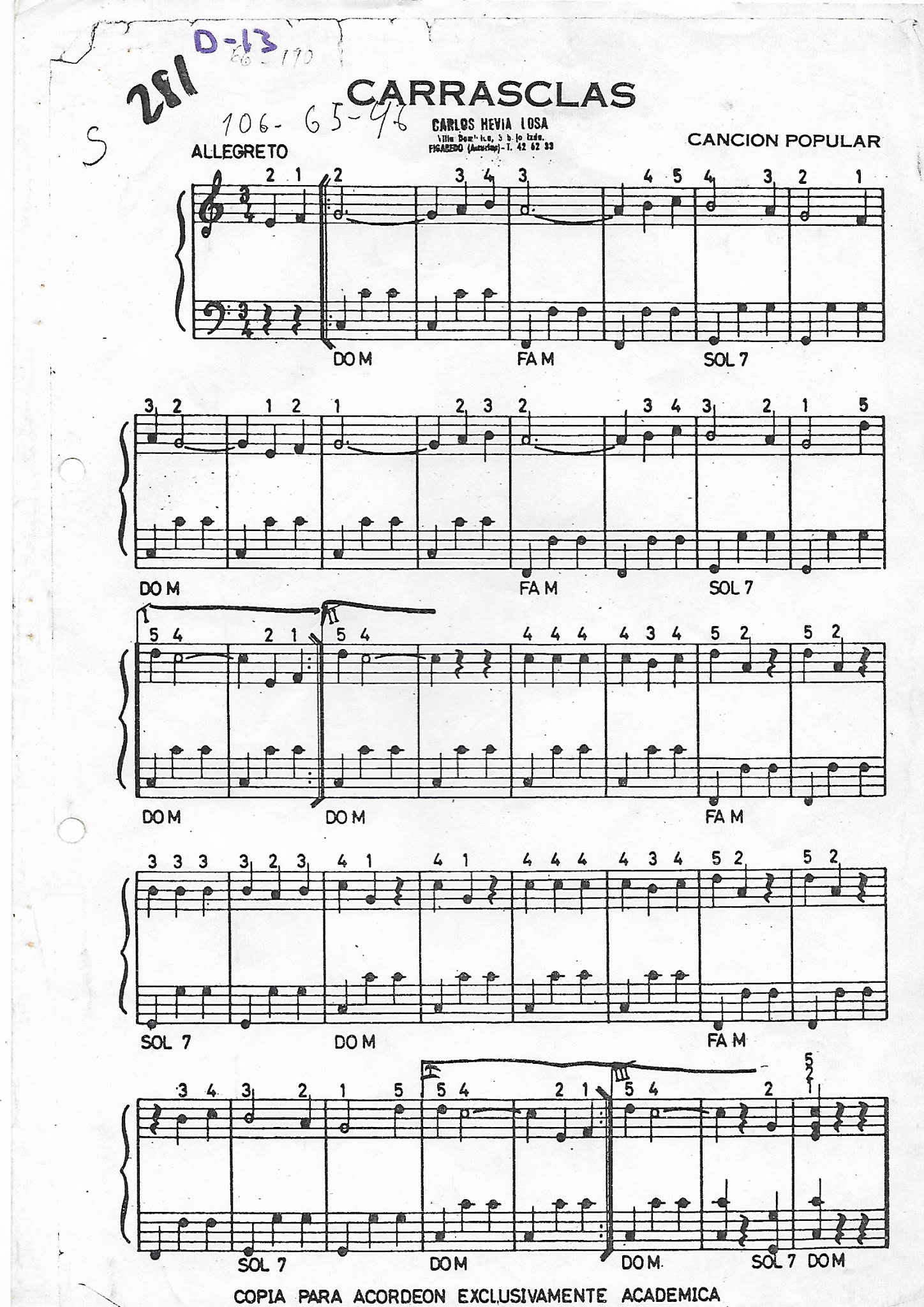 PARTITURAS - acordeón - piano - guitarra - bandurria - flauta dulce ...