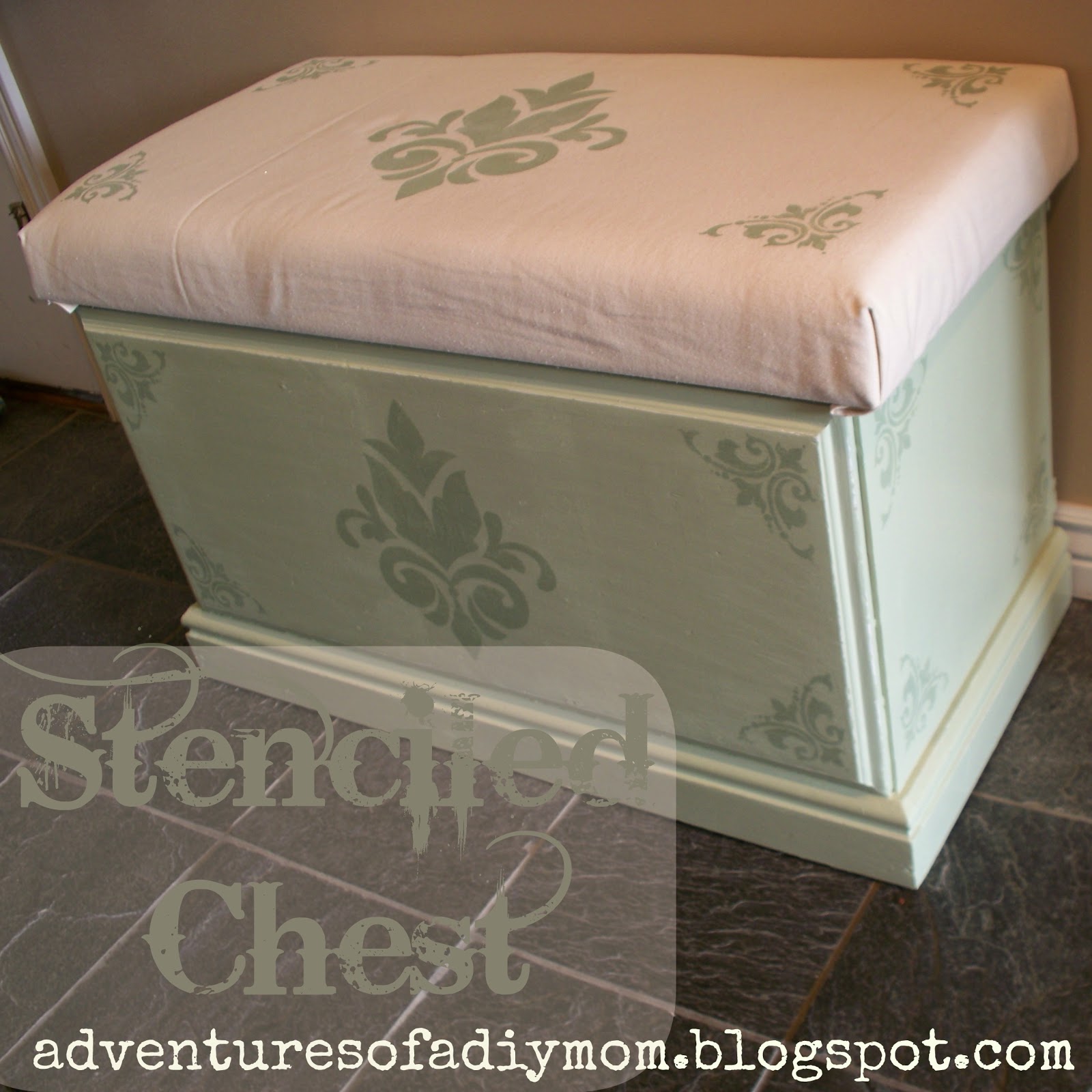 Chest/Bench Makeover - Stenciling on Fabric - Adventures of a DIY Mom