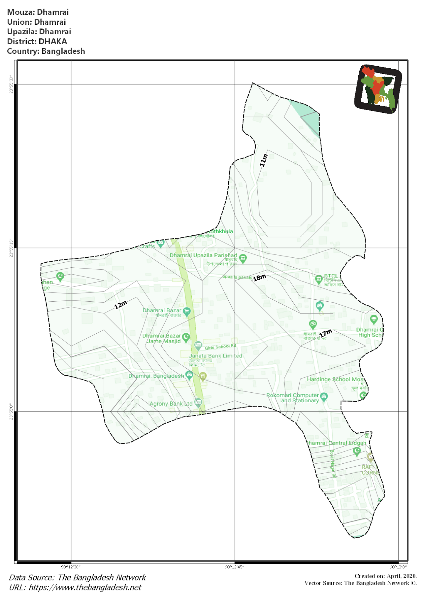Map of Dhamrai Mouza, Dhamrai, Dhaka