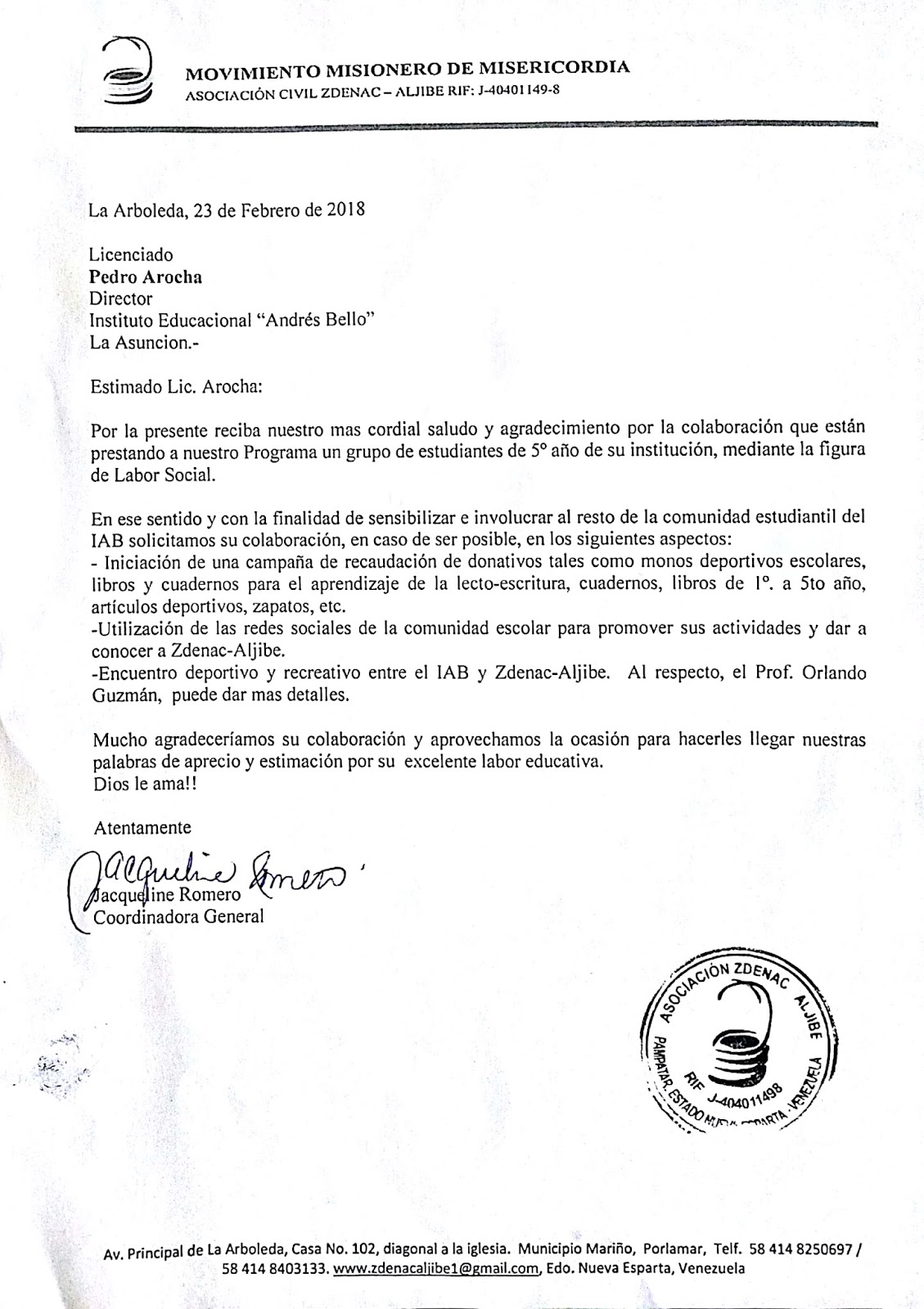 Carta De Solicitud De Donacion