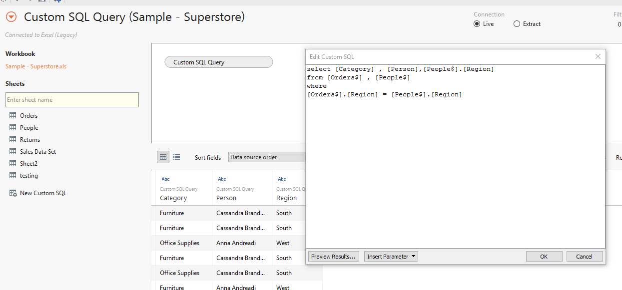 Tableau For All: How to write Queries while connecting to the Excel ...