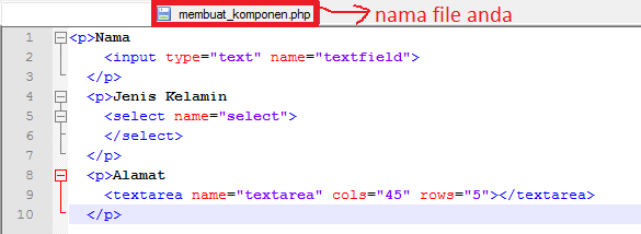 Dasar-Dasar Pemrograman PHP bagian 3 – Cara Membuat Text Field, Text Area Dan Combo Box ~ JONCODE