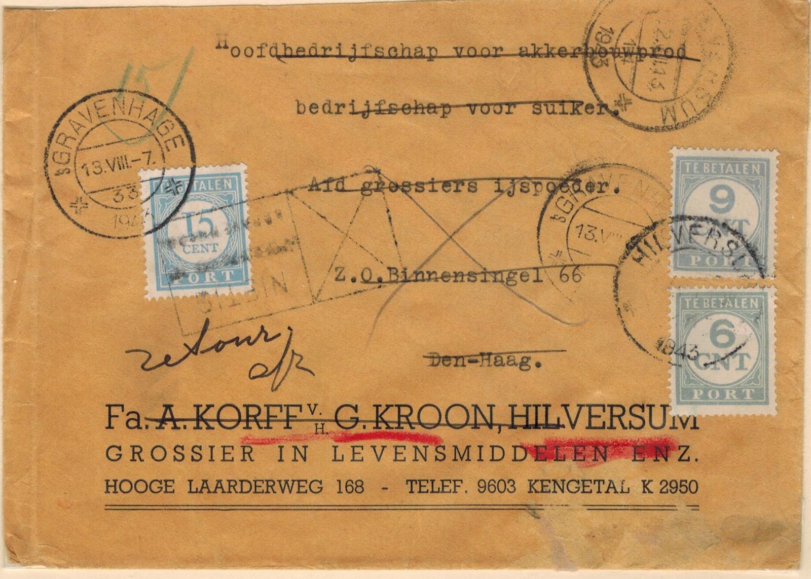 Netherlands Postal History: Domestic Postage Due Mail : 1925 - 1946