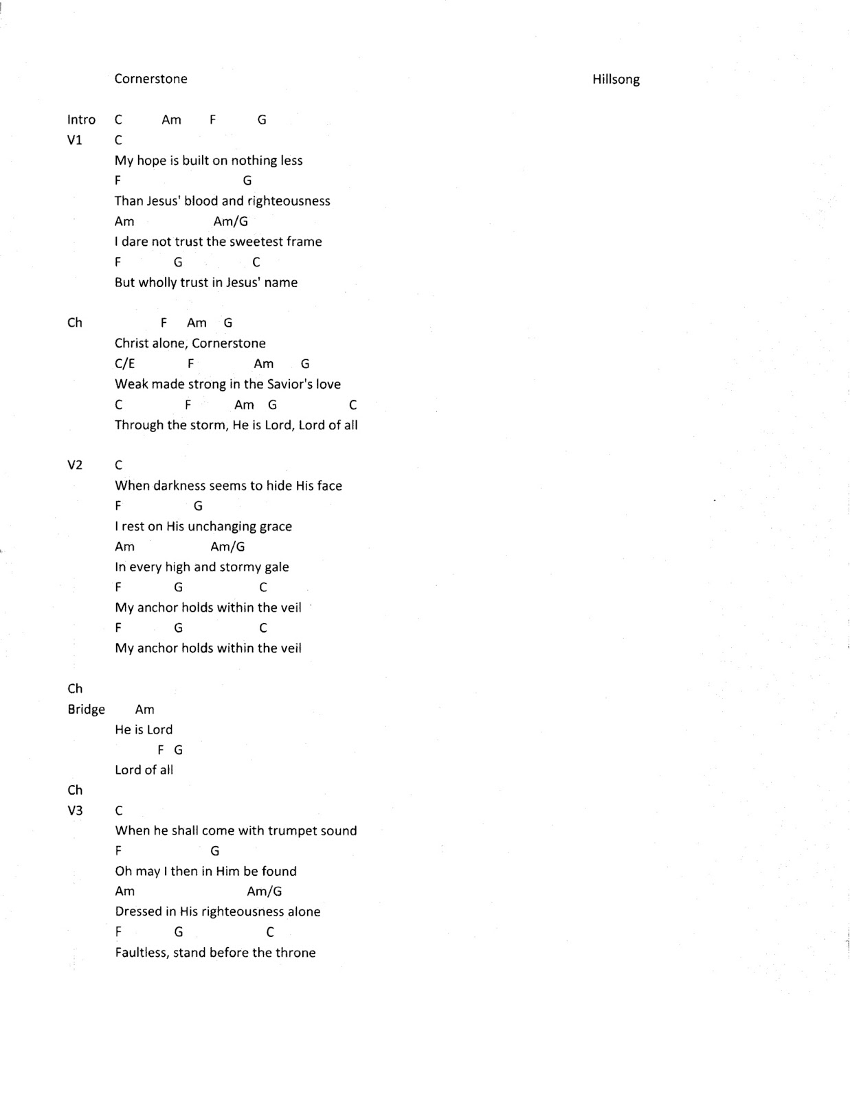 Worship Lead Sheets: Cornerstone - Hillsongs Worship Lead Sheets: Cornerstone - Hillsongs