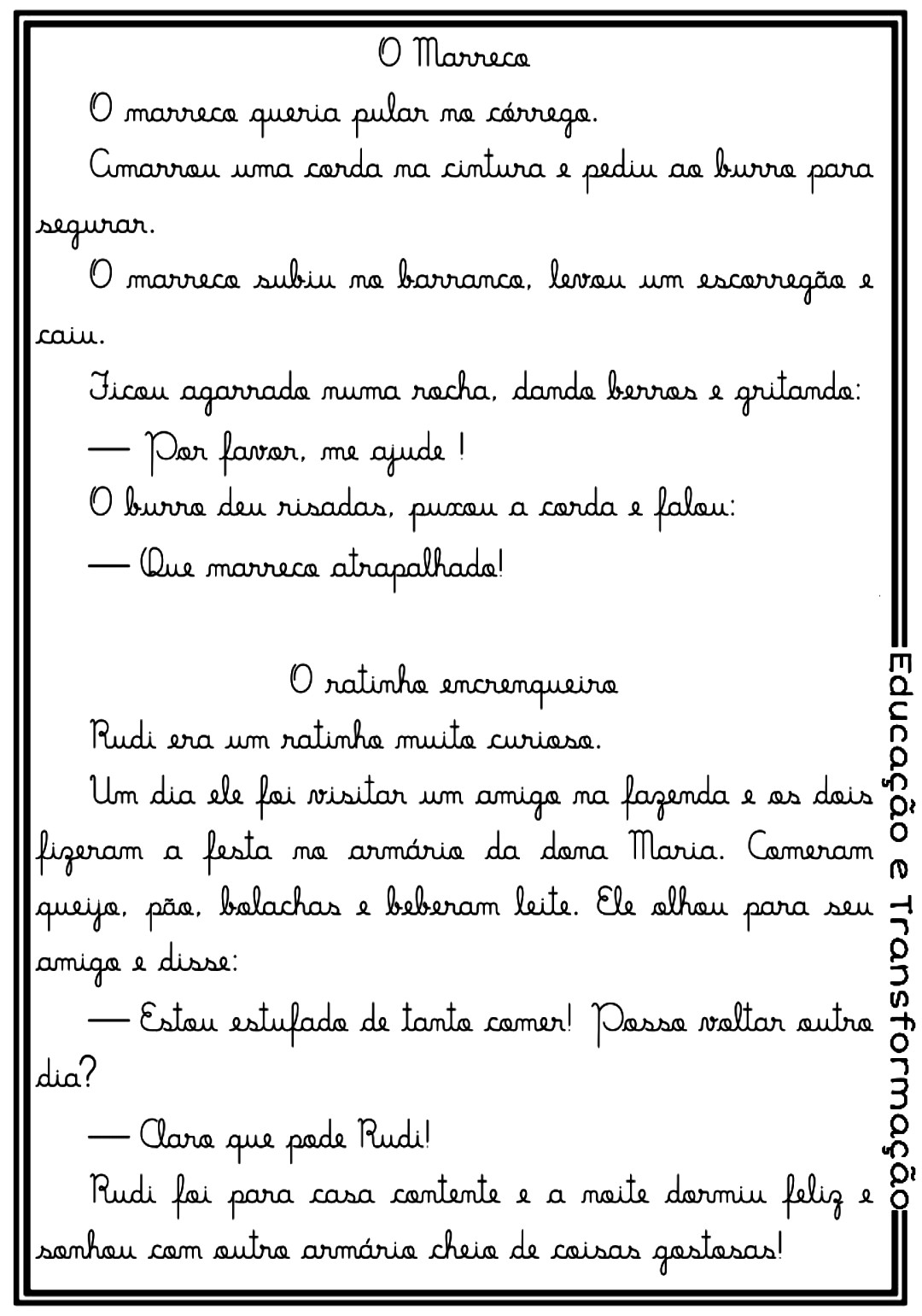 Blog Educação e Transformação: 👍Caderno de Leitura: textos com letra ...