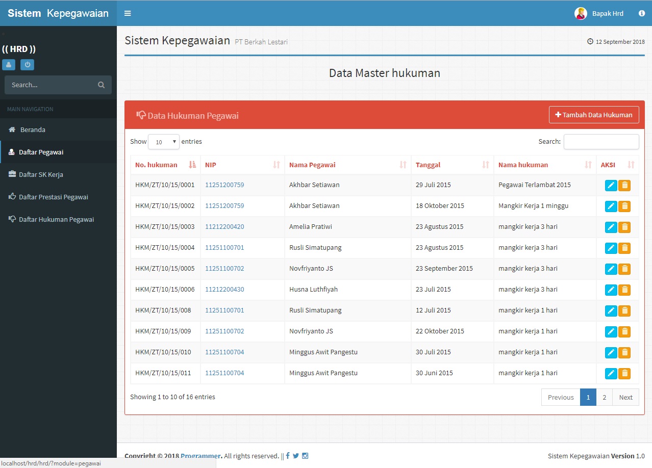 Source Code Pengolahan Data Pegawai Berbasis WEB - Source Code