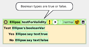 Squeak Etoys Scripting: Test Tiles and Boolean Logic