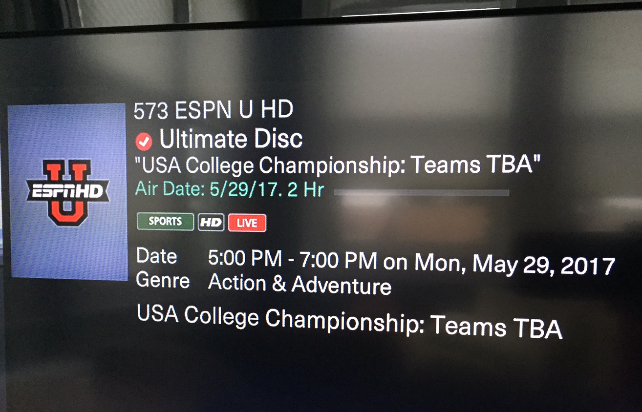 Sludge Output: ESPNU's Cable Listing for College Ultimate Championships