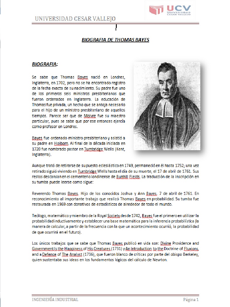 HERRAMIENTAS PARA LA TOMA DE DECISIONES: BIOGRAFIA DE THOMAS BAYES