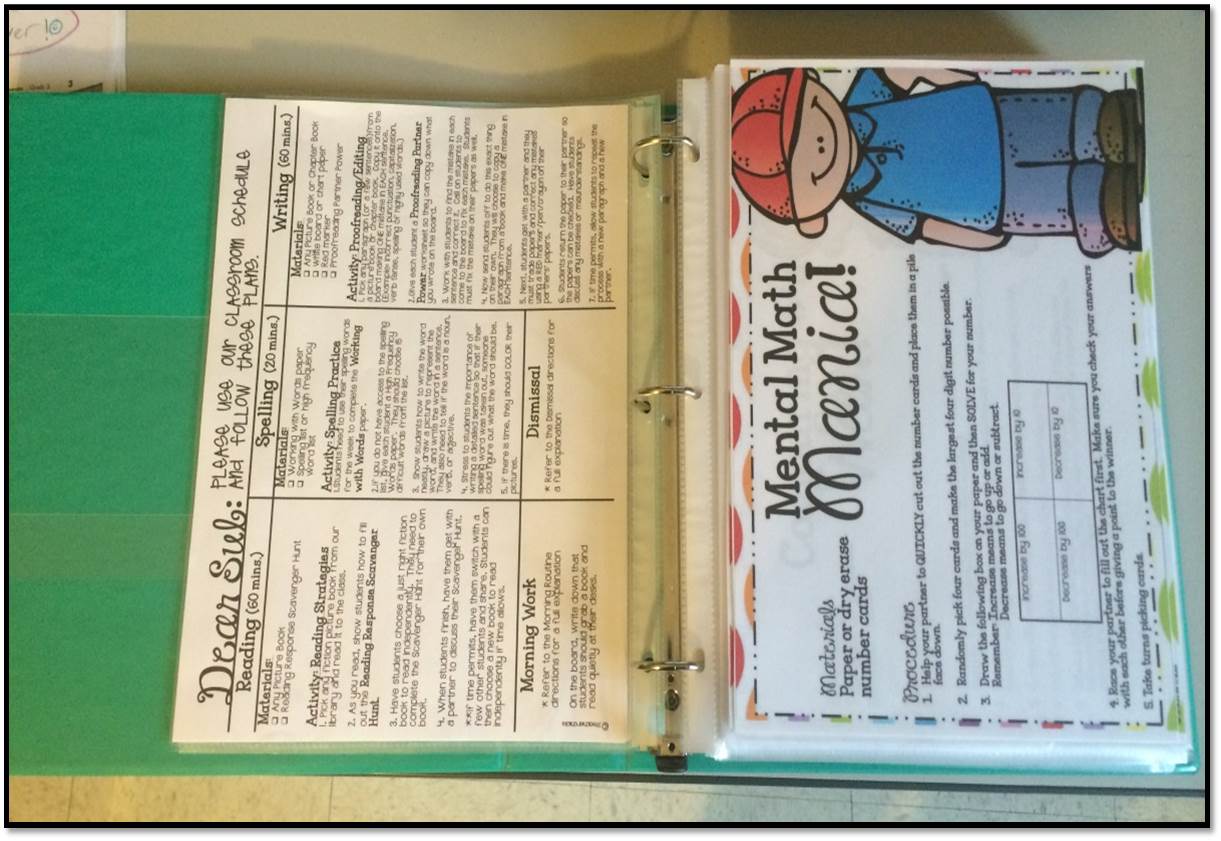 3 Teacher Chicks: Emergency Substitute Binder- REUSABLE!