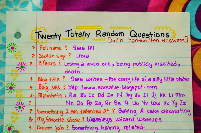 Sara Writes: 20 Totally Random Questions with Handwritten Answers Sara Writes: 20 Totally Random Questions with Handwritten Answers