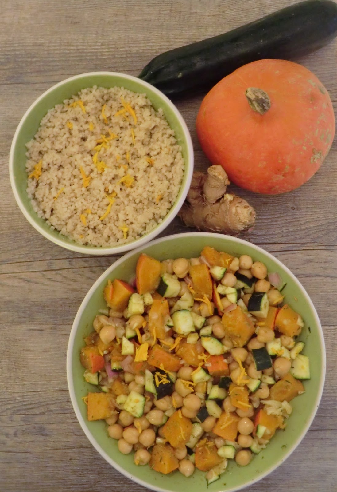 Salade de pois chiches, courgette et potimarron au curcuma frais ...