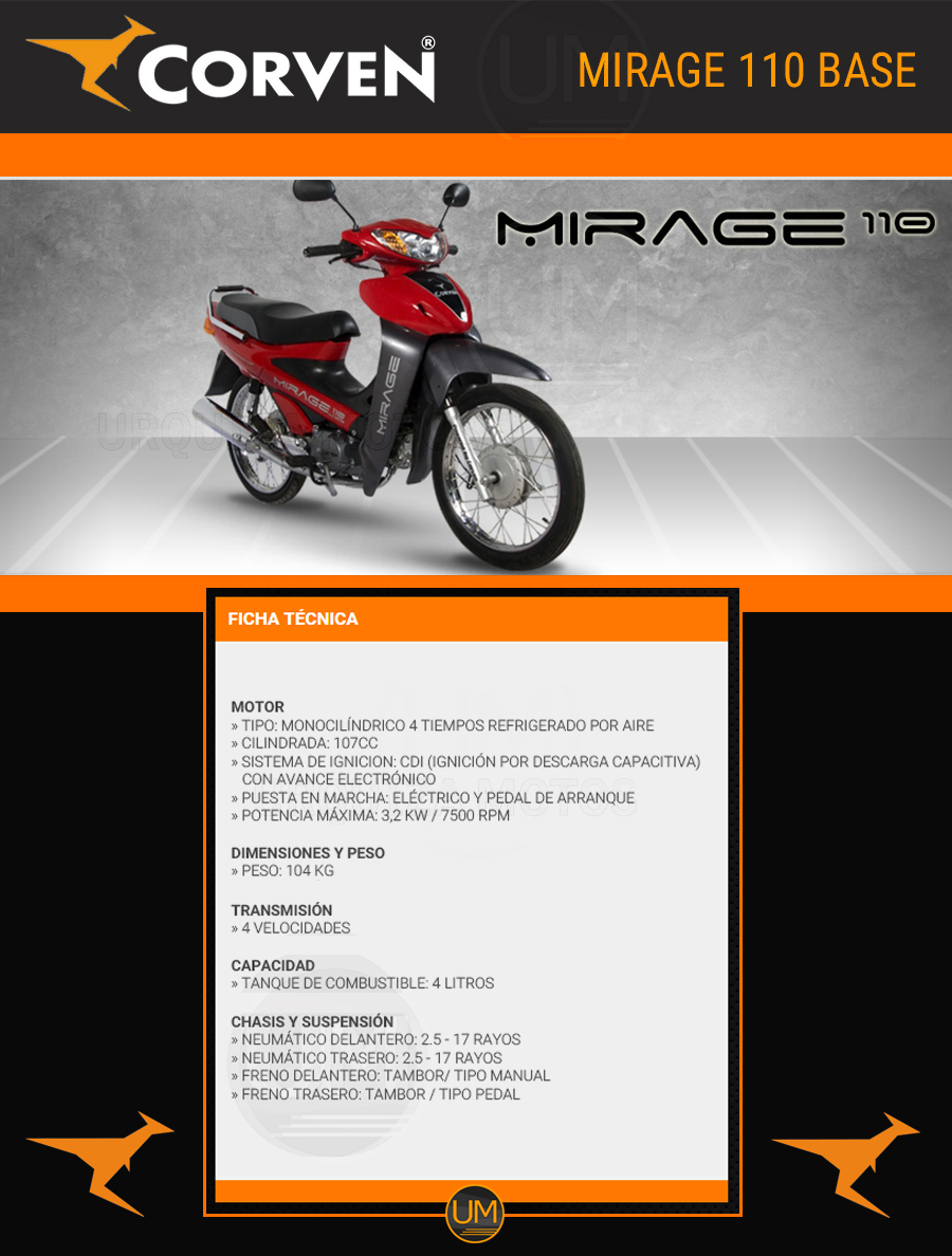 Corven mirage 110cc: Datos Tecnicos Corven Mirage 110cc